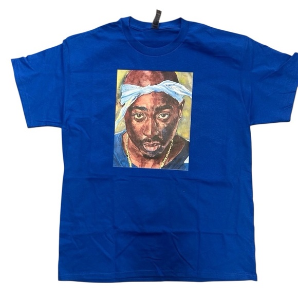 Shirts | 2pac Face Graphic Mens Tshirt In Royal Blue | Poshmark